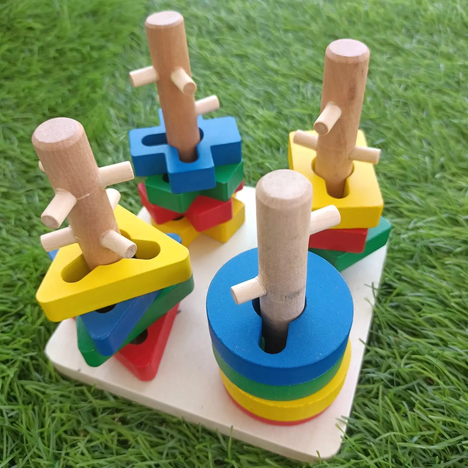 Wooden Tricky Rainbow Tower | Wooden Geometric four column sets ...